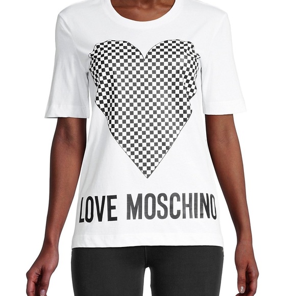 Moschino | Tops | Nwt Love Moschino White Cotton T Wcheckered Heart ...